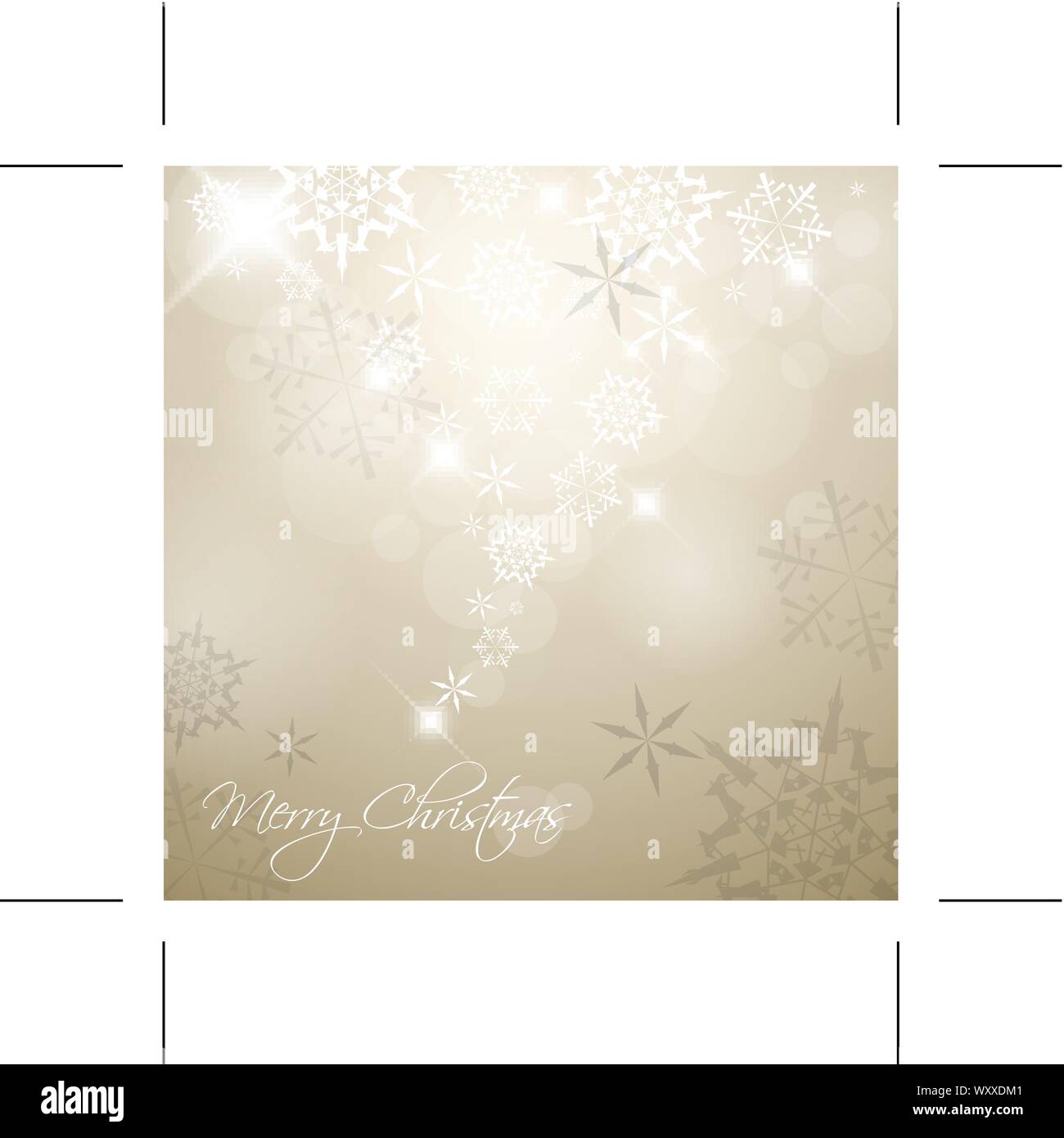 Golden Vector Christmas background with white snowflakes and place for ...