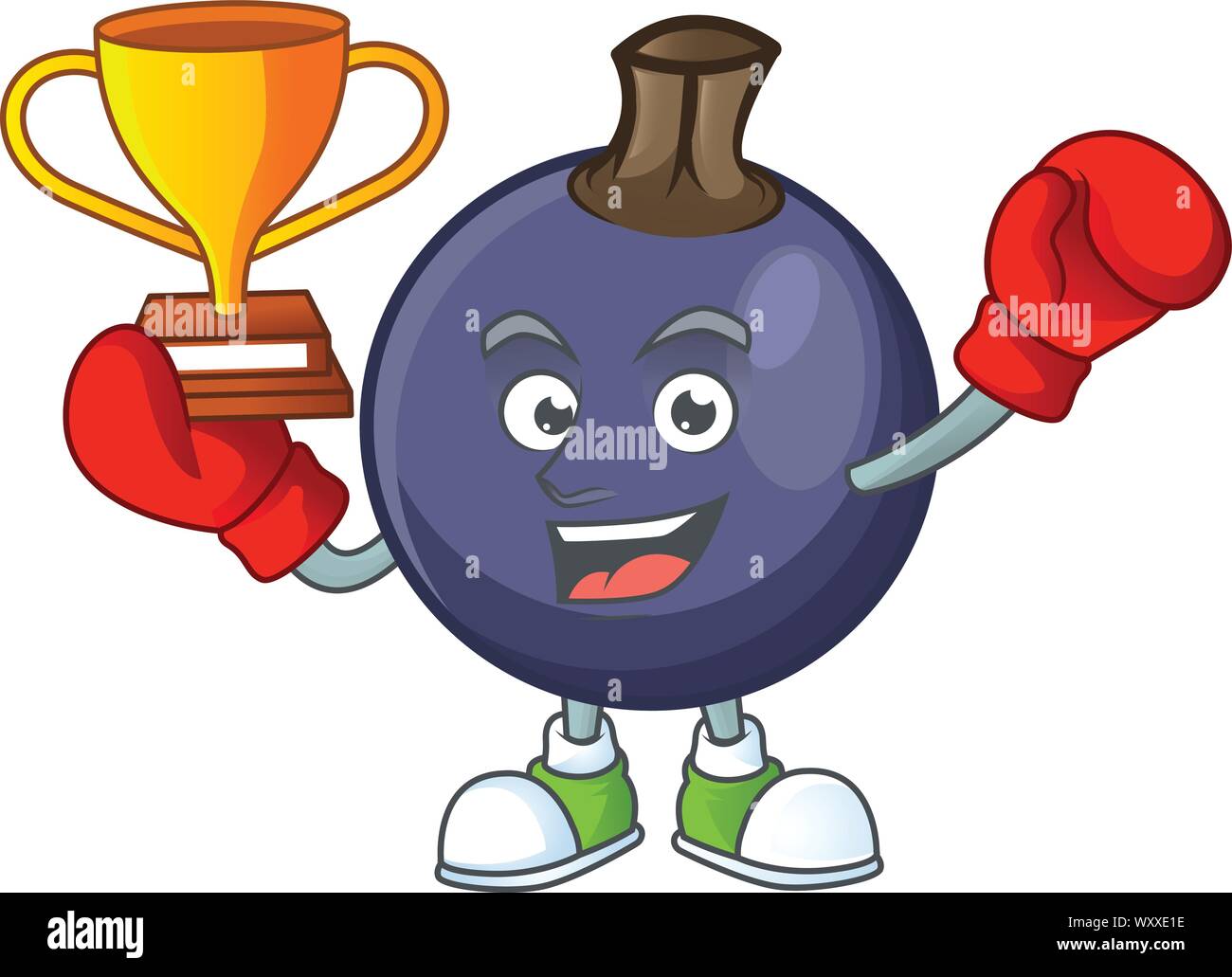 Boxing winner blackcurrant cartoon mascot on white background Stock ...