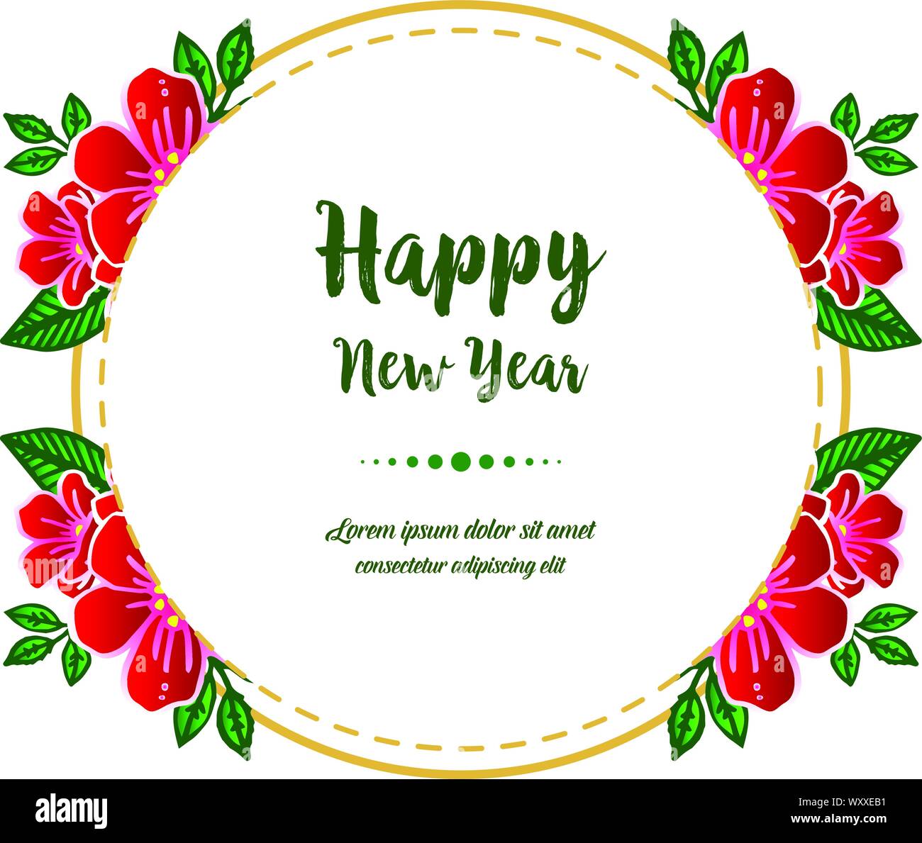Feature shape of red floral frame, for wallpaper of card happy new year ...
