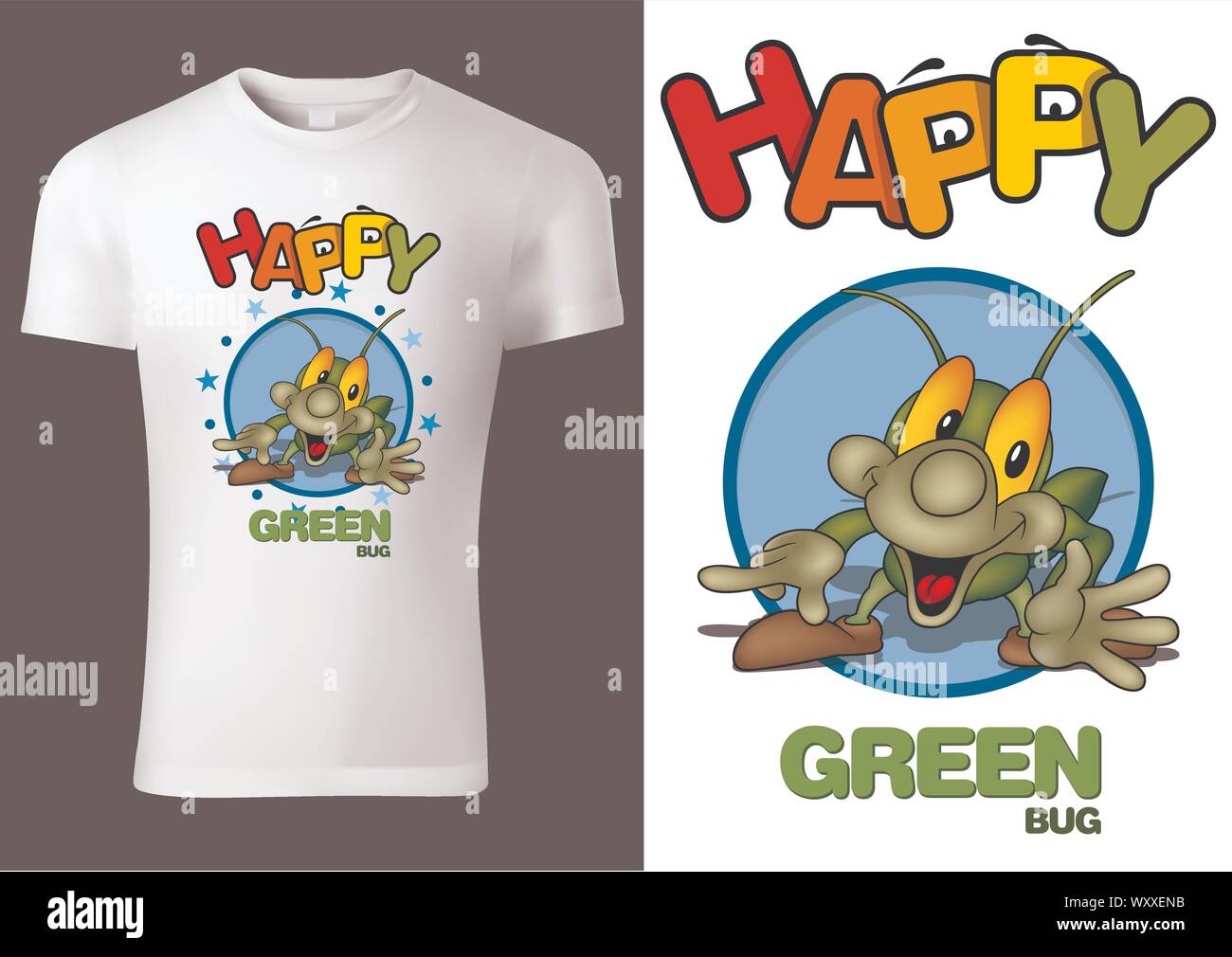 Child T-shirt with Green Smiling Bug Stock Vector Image & Art - Alamy