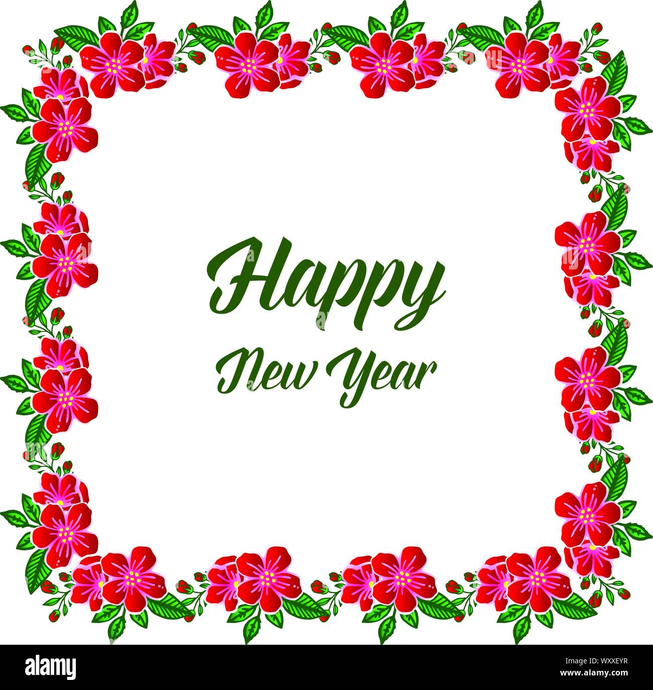 Elegant pattern of red flower frame for design various card happy new ...