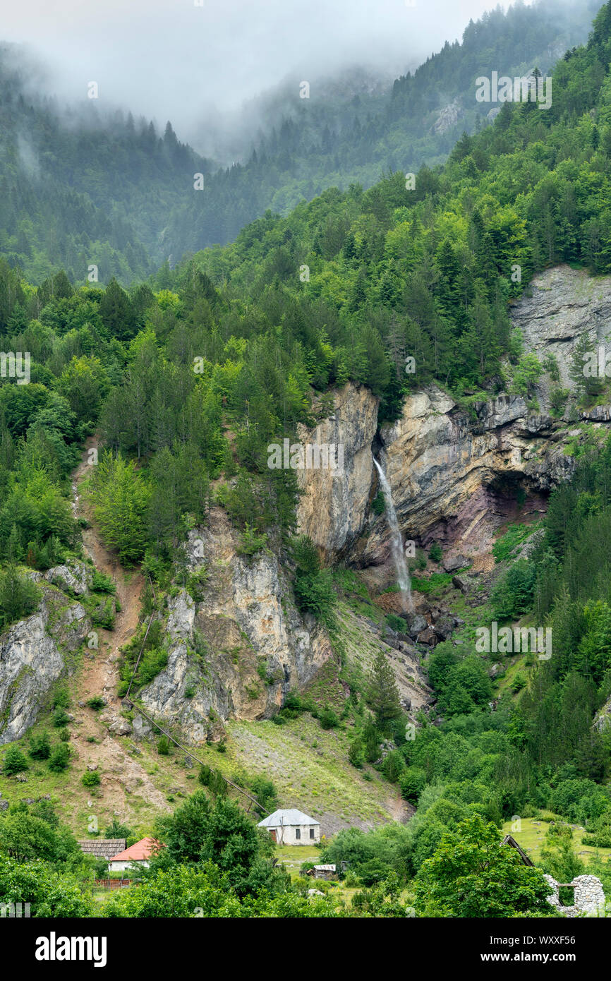 A waterfall at the remote village of Çerem in the Albanian Alps, also ...