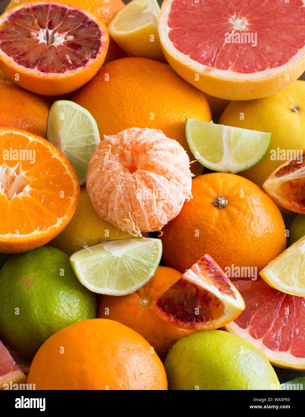 Fresh citrus fruits: oranges, mandarines, lemons, limes and grapefruits ...