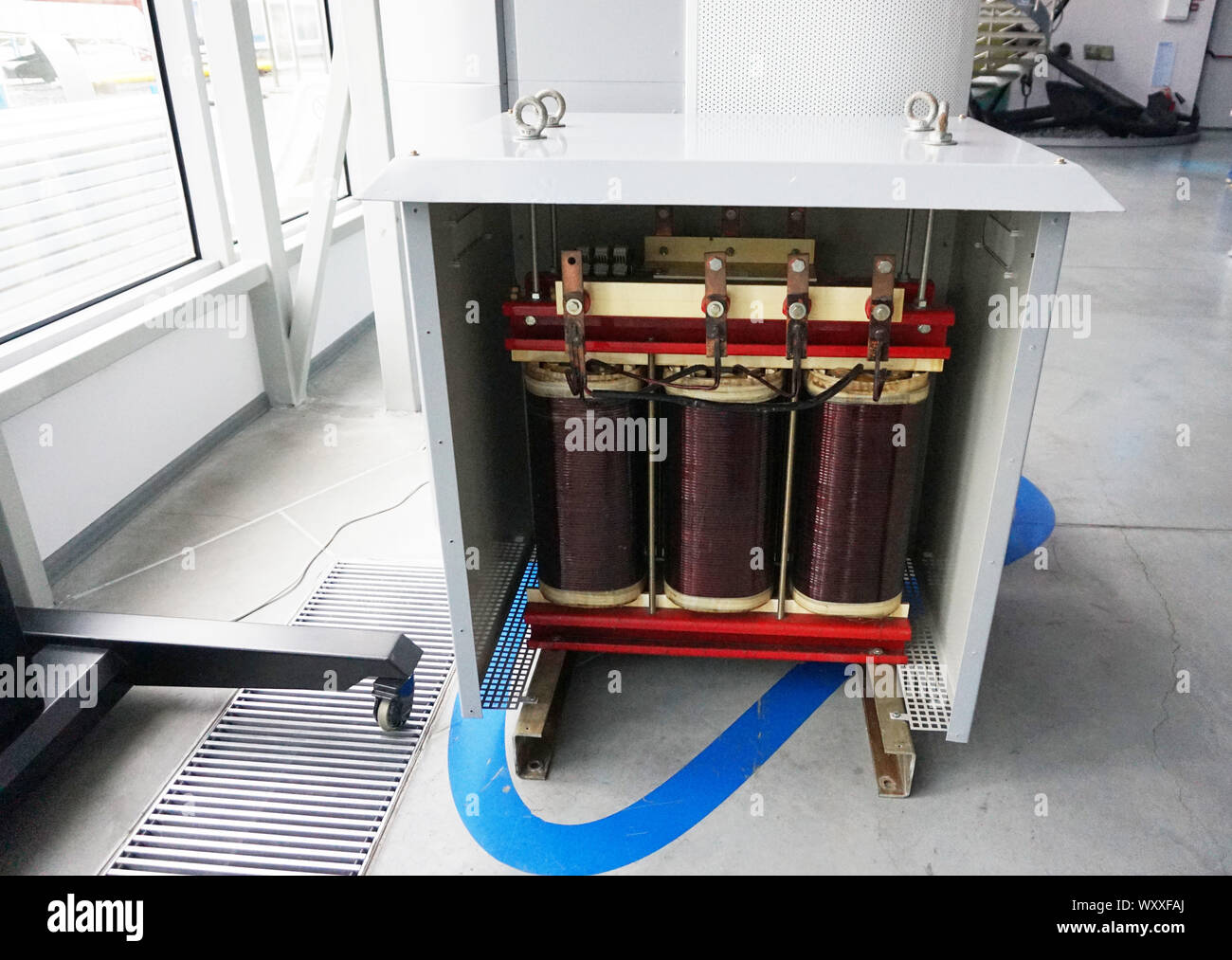 Transformer with electric motor coil, in modern production room Stock ...