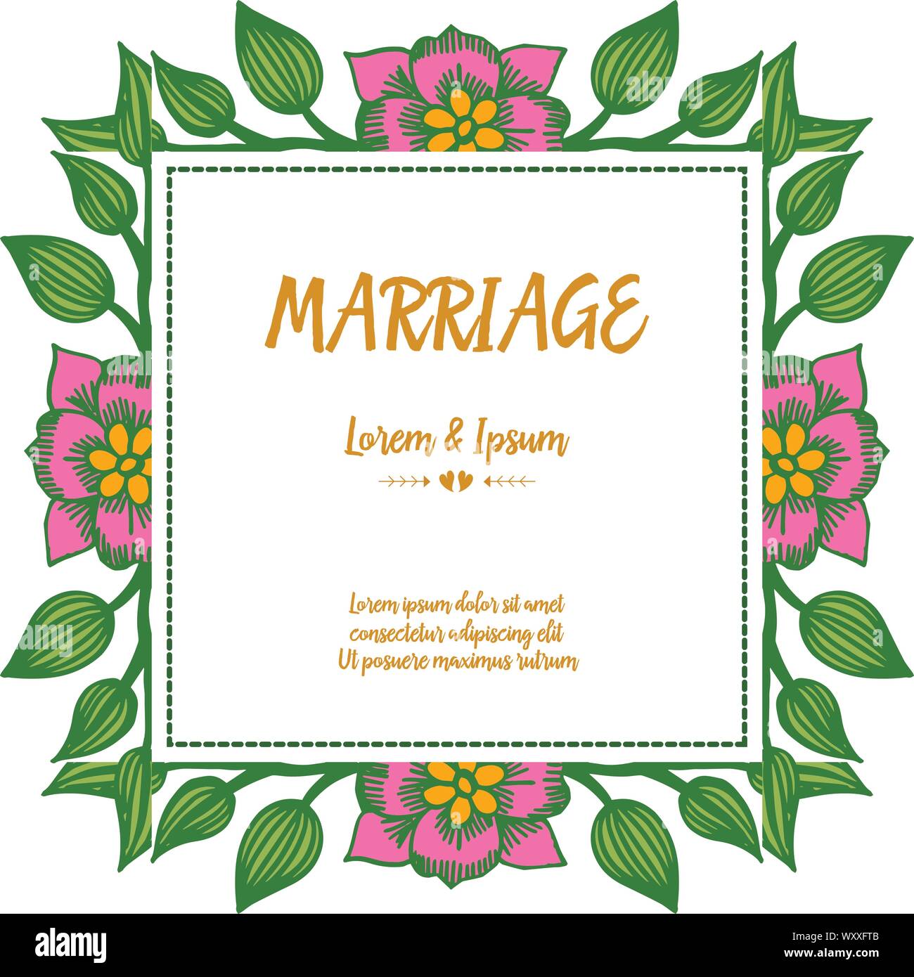 Wallpaper card marriage romantic, border of green leaf flower frame ...