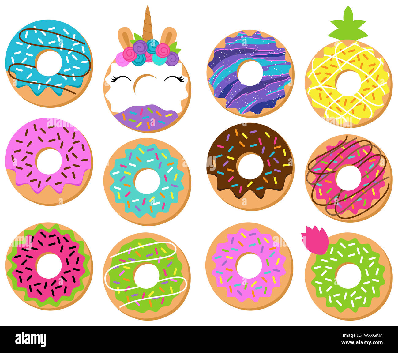 Vector Collection of Fun and Cute Donuts Stock Photo - Alamy