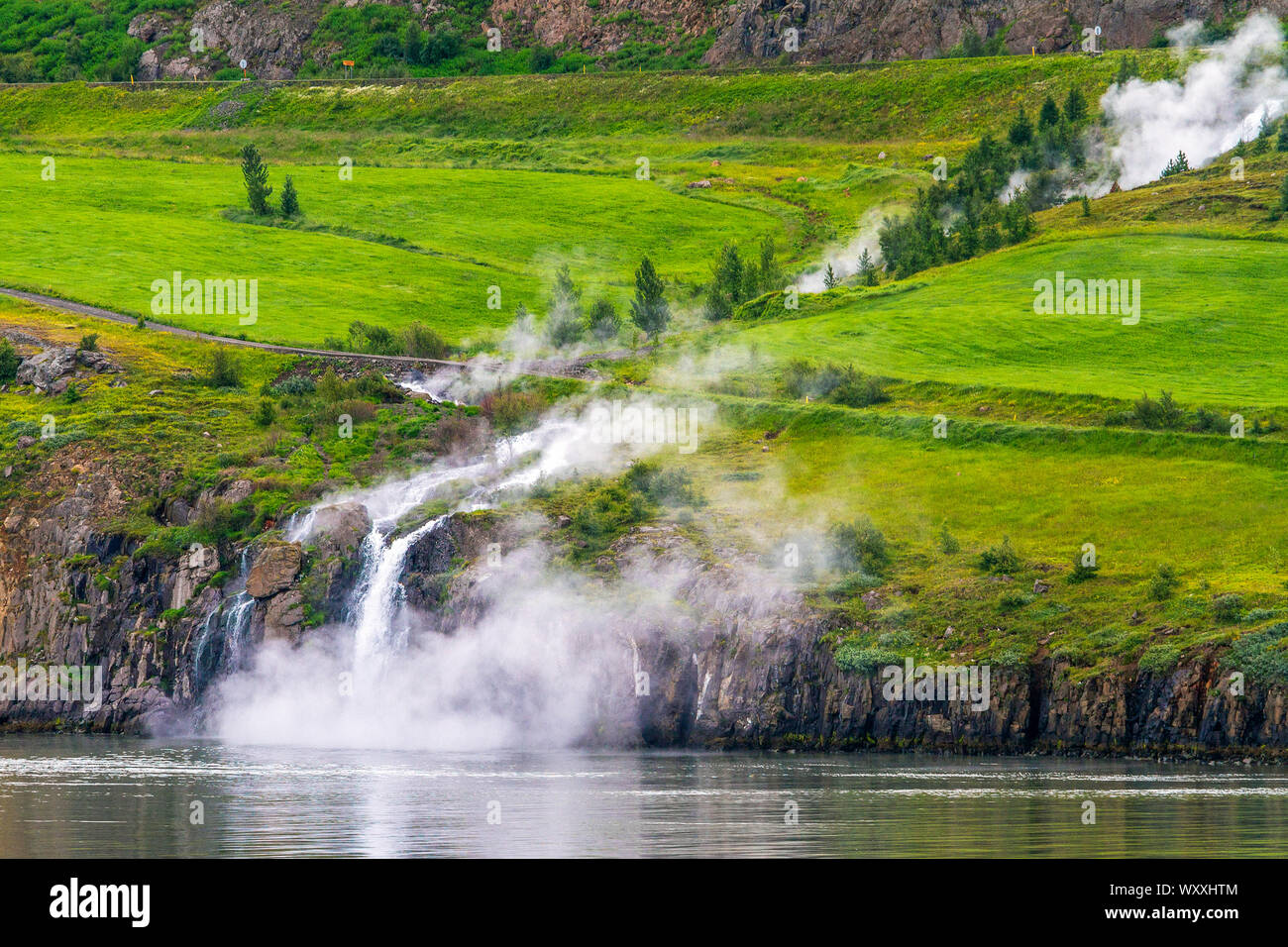 Steaming River Flowing Into The Sea Akureyri, Iceland Stock Photo - Alamy
