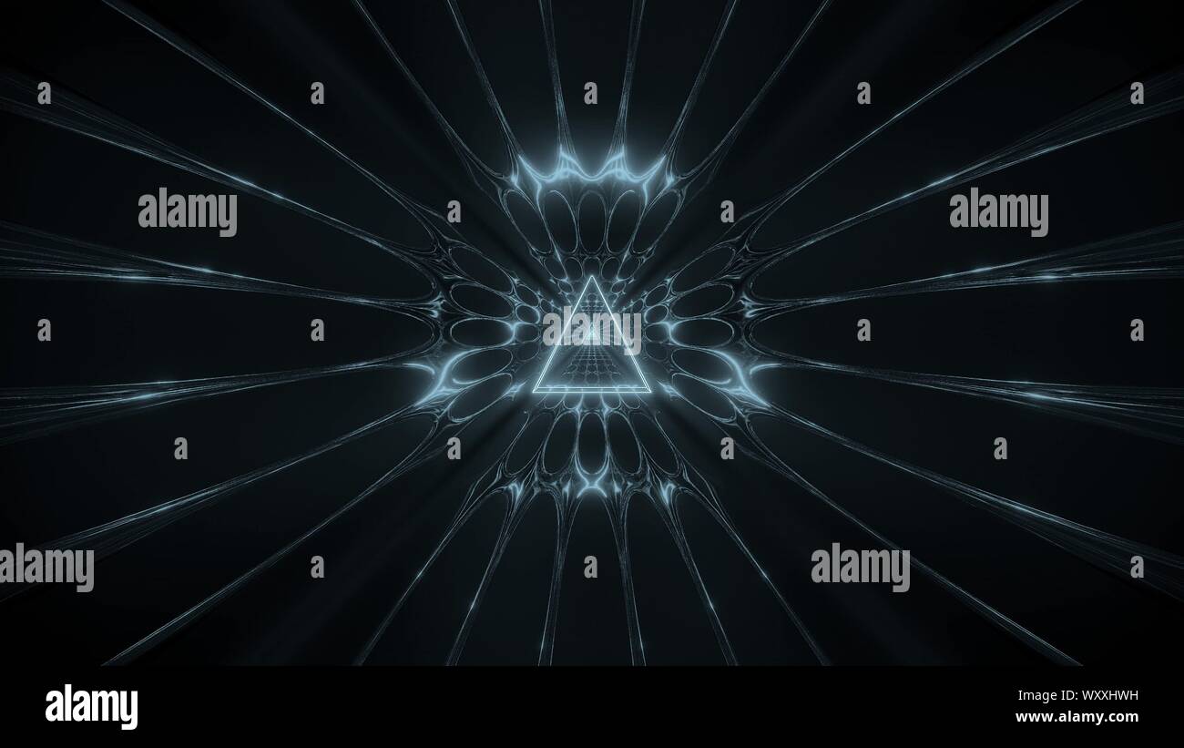 silver glowing fantasy triangle wireframe design with reflective ...