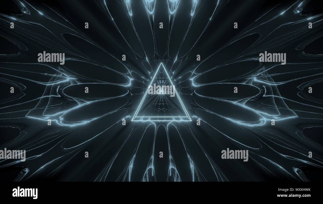 silver glowing fantasy triangle wireframe design with reflective ...