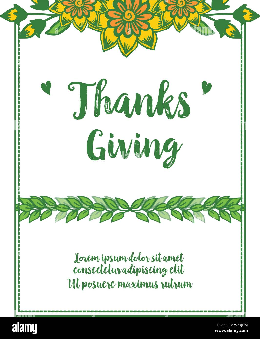 Text card of thanksgiving, with natural colorful flower frame ...