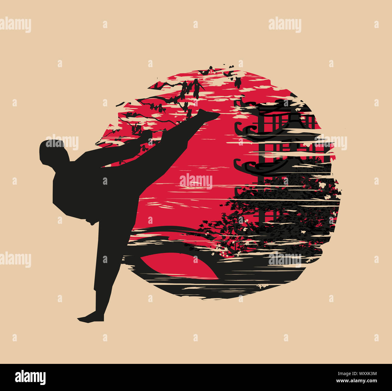 Creative abstract illustration of karate fighter Stock Photo - Alamy