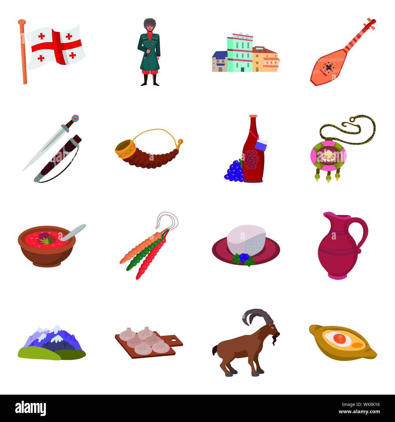 Vector illustration of Caucasus and traditions sign. Collection of ...
