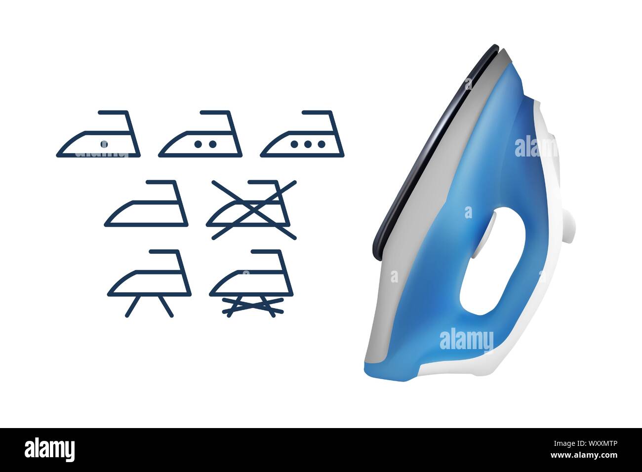 Blue electric iron. Set of icons. Vector illustration. Home electrical ...