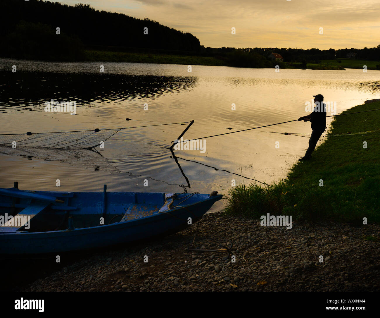 River Tweed traditional net fishermen fishing at Paxton House on the ...