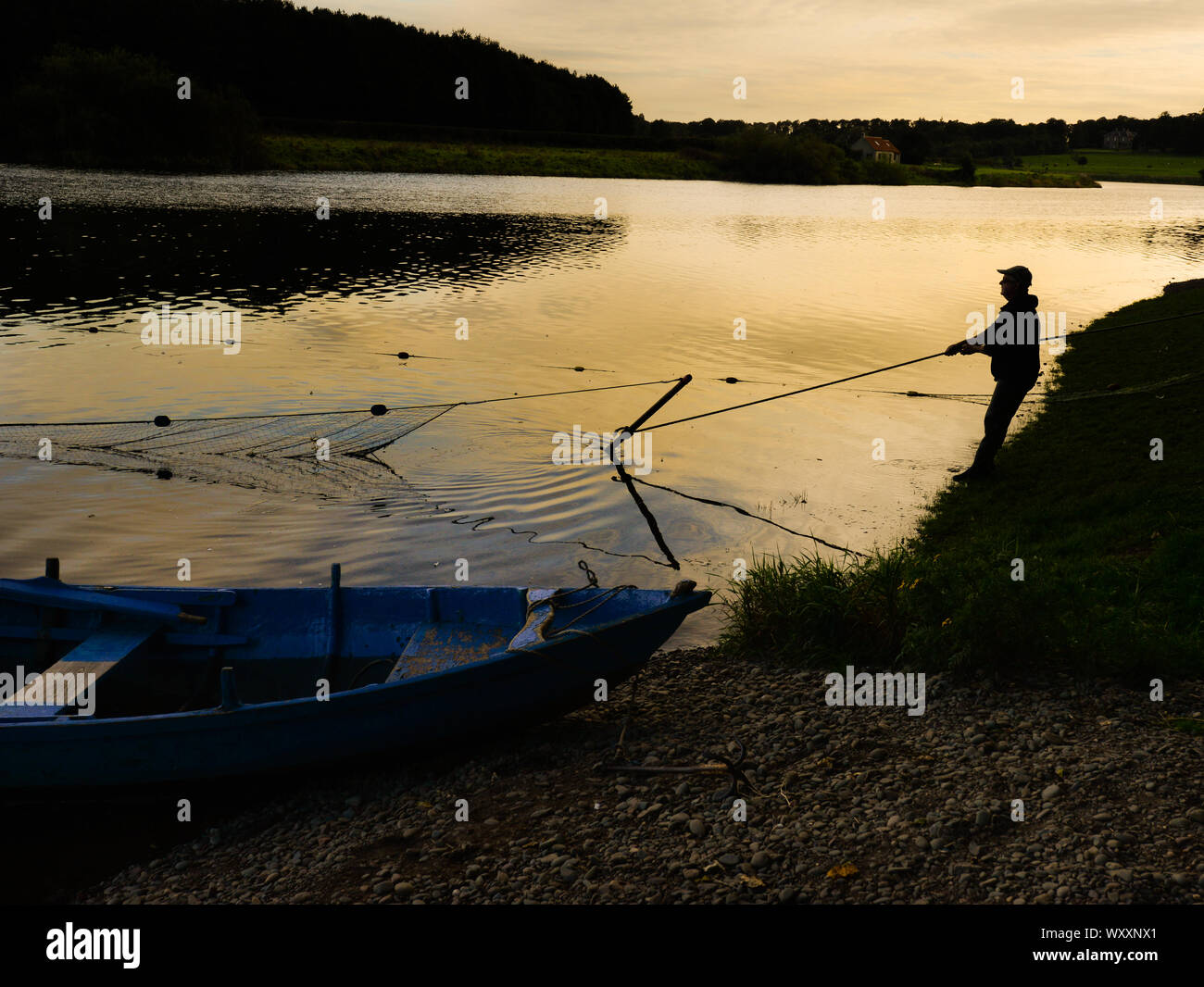 River Tweed traditional net fishermen fishing at Paxton House on the ...