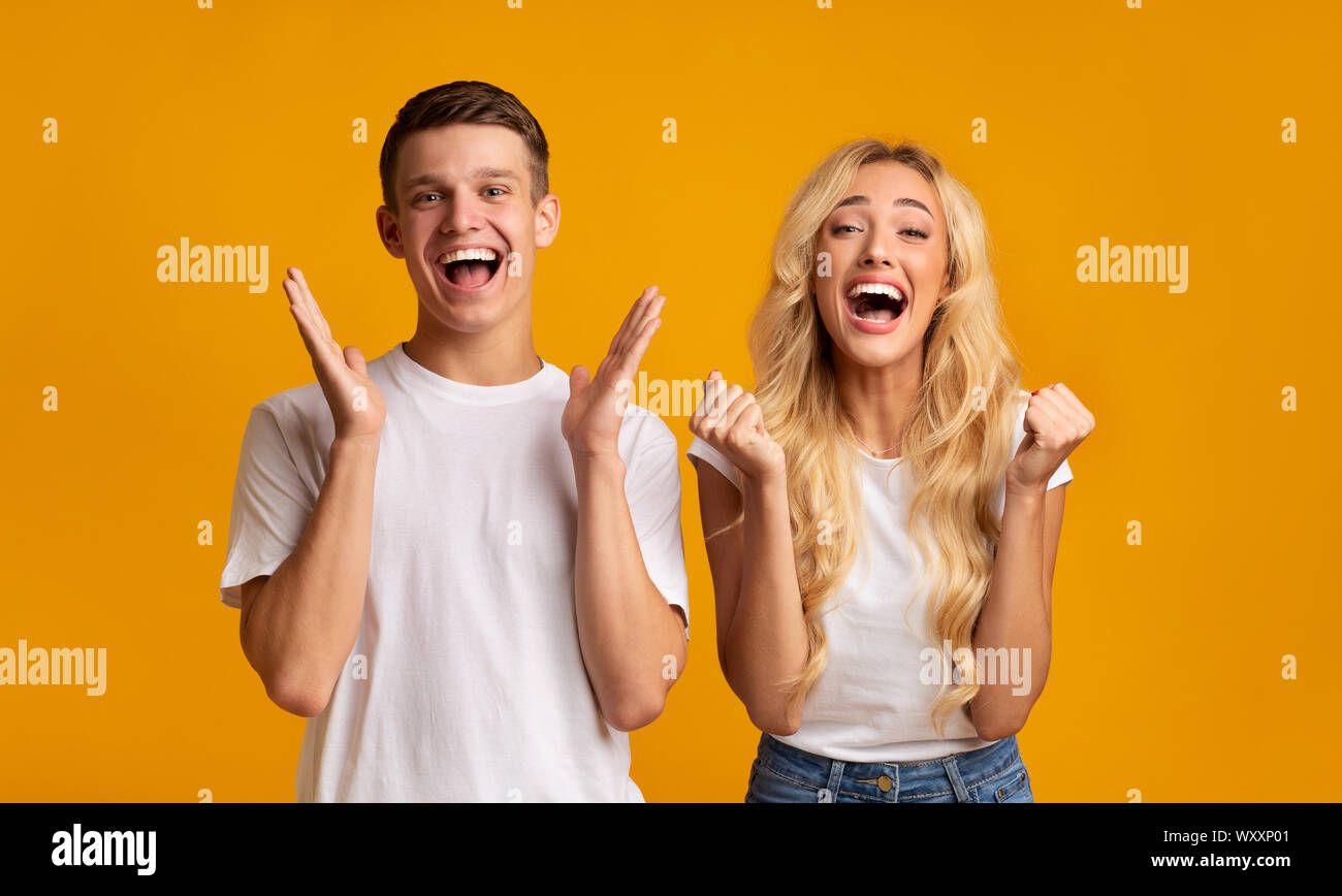 Female yellow young smile hi-res stock photography and images - Alamy