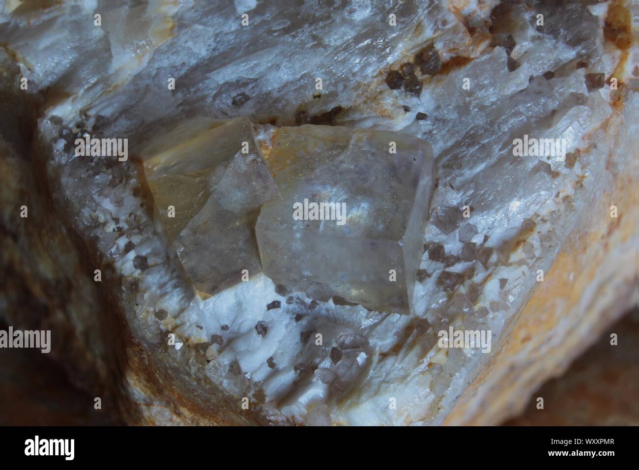 Macro picture of a calcite cubic crystal, the original size of the cube ...