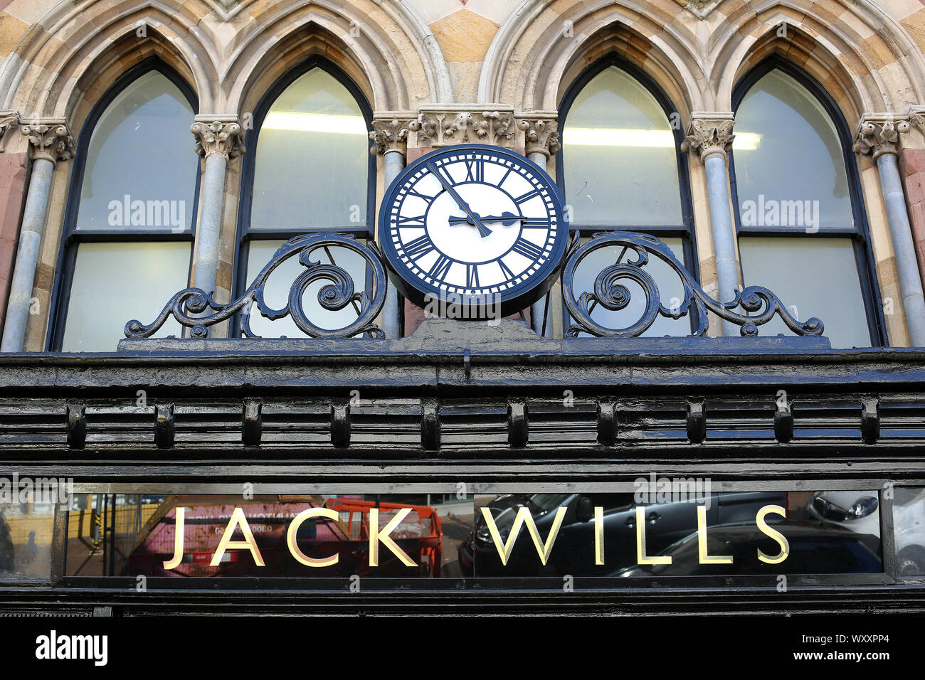 A Jack Wills fashion shop in Taunton which has an ornate clock above ...