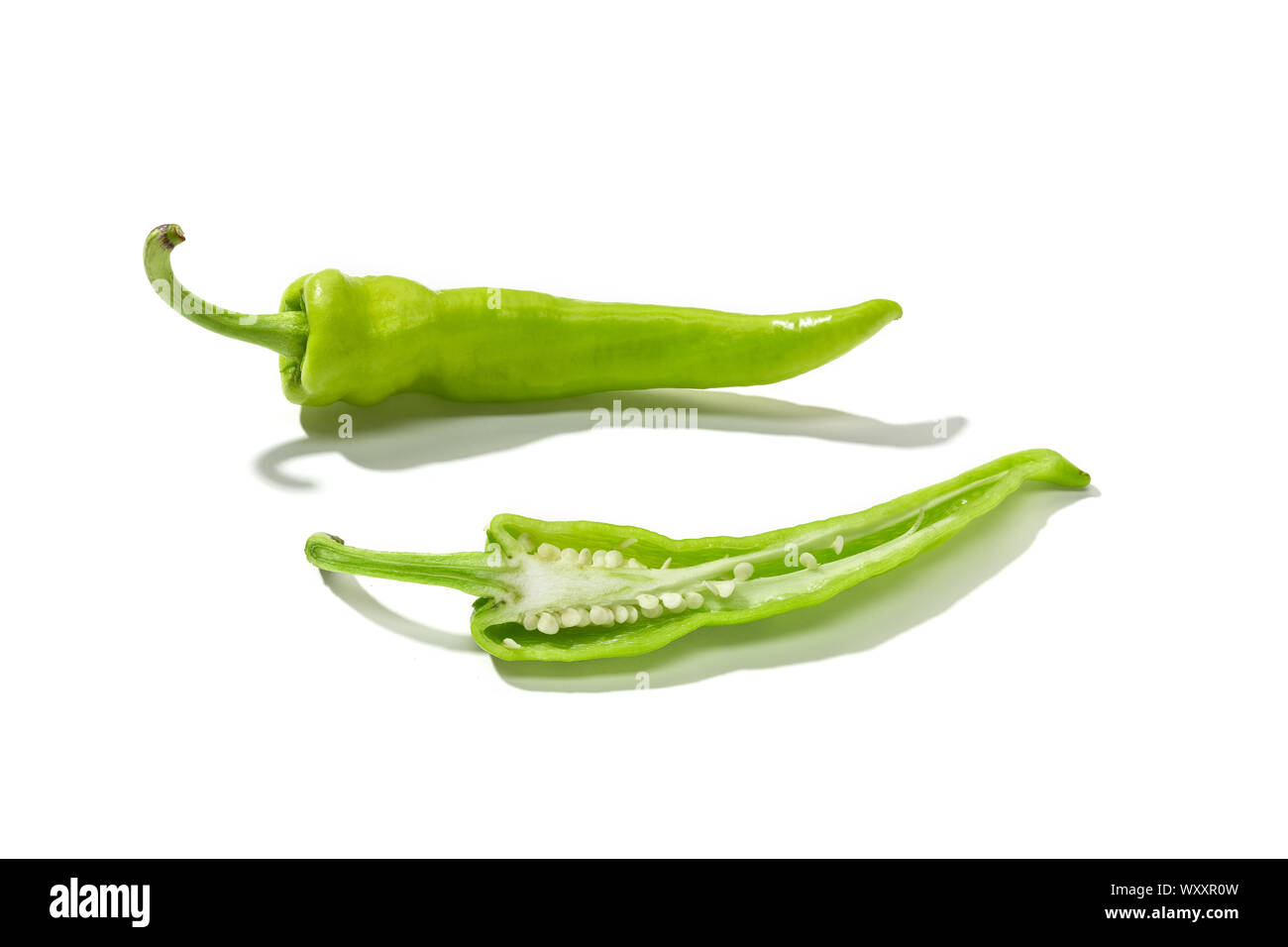 Green banana pepper isolated on white background. Capsicum annuum ...