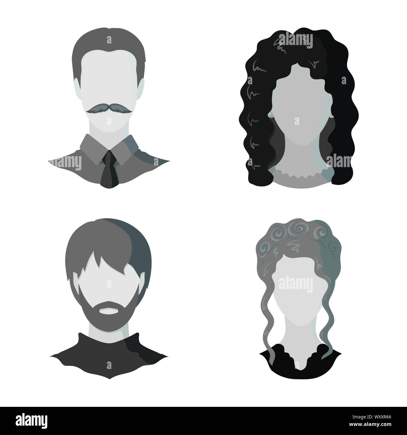 Isolated object of character and profile symbol. Collection of ...