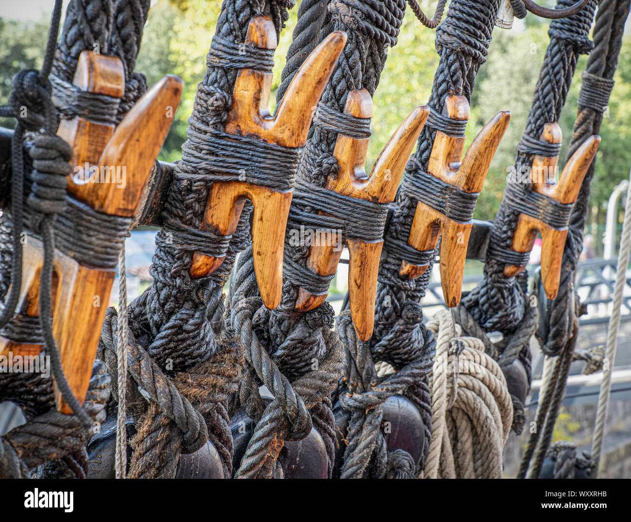 Ropes and rigging on an old sailing ship Stock Photo - Alamy