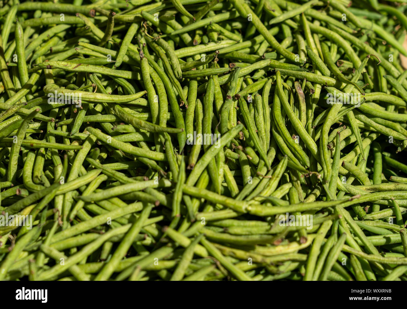 Green Beans on sale loose on a market stall Stock Photo - Alamy