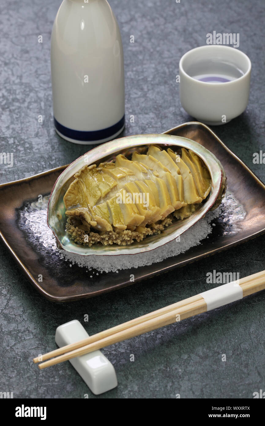steamed abalone with sake, awabi no sakamushi, japanese cuisine Stock ...