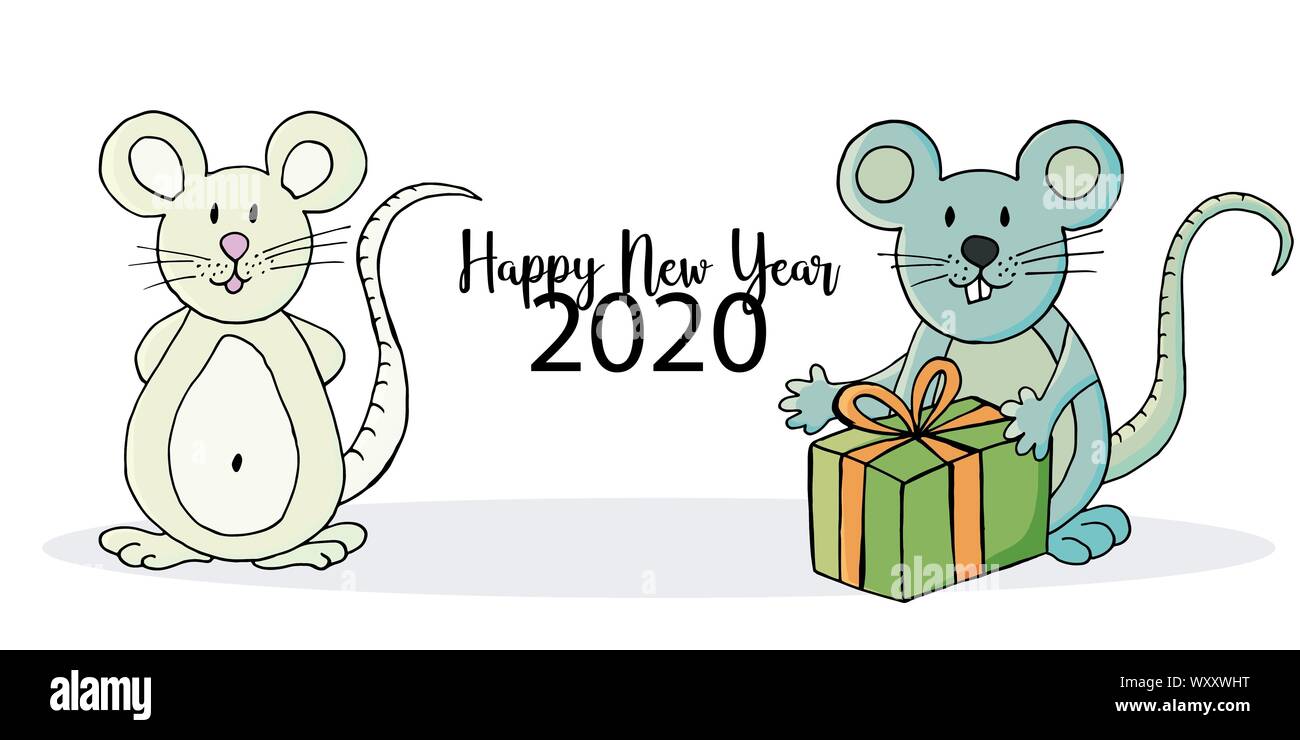 Year of the Rat. 2020 inscription on a white background. Happy New Year ...