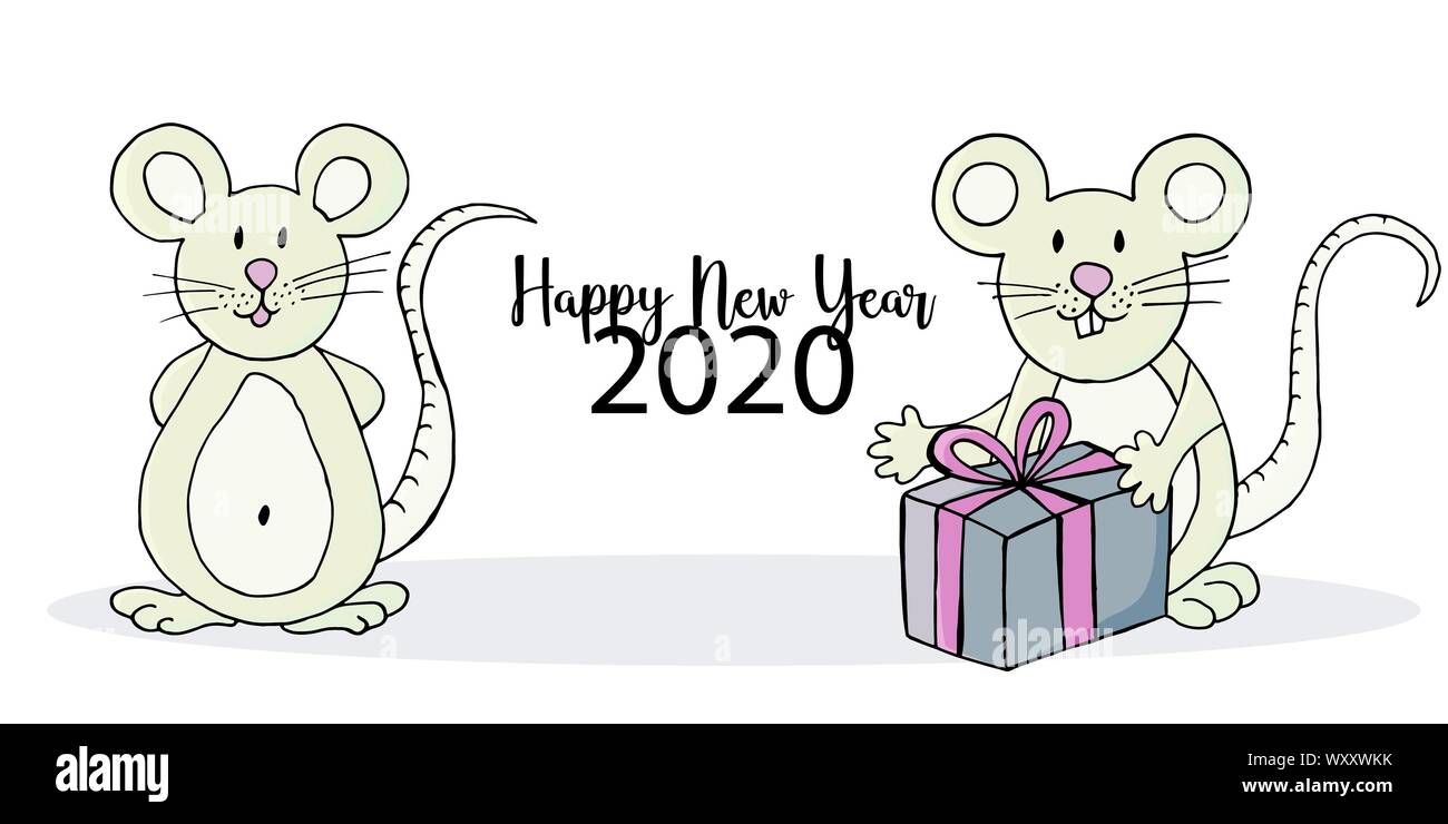 Year of the Rat. 2020 inscription on a white background. Happy New Year ...