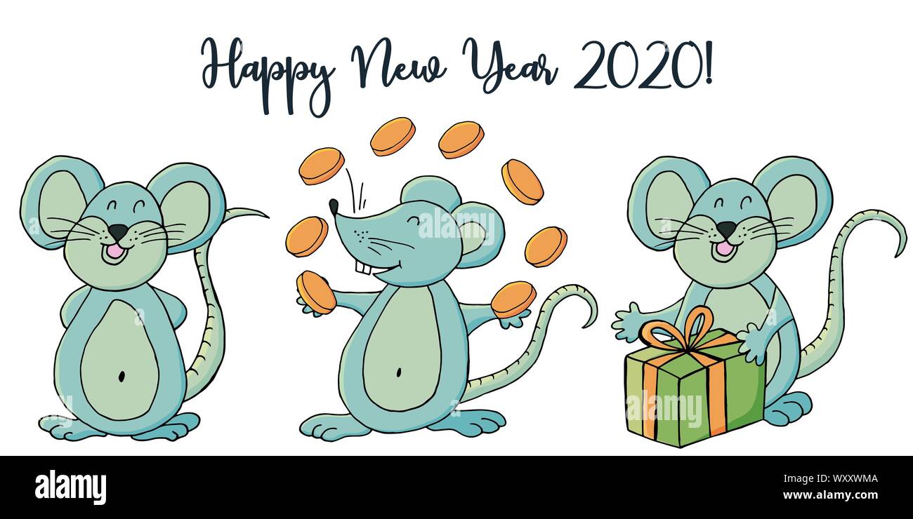 Year of the Rat. 2020 inscription on a white background. Happy New Year ...