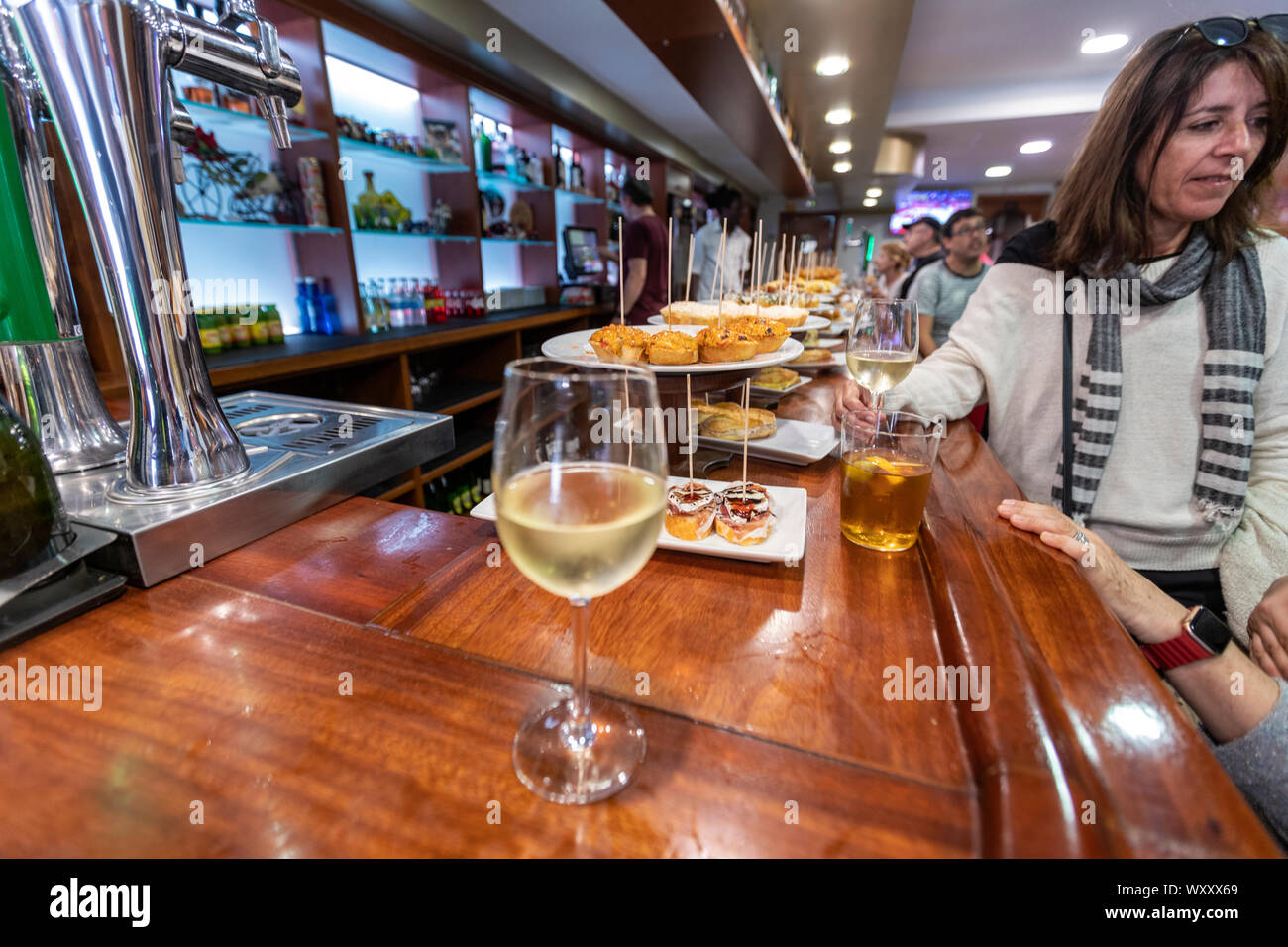 Taxoli wine glass and tapas in Itxaspe bar restaurant, Getaria ...