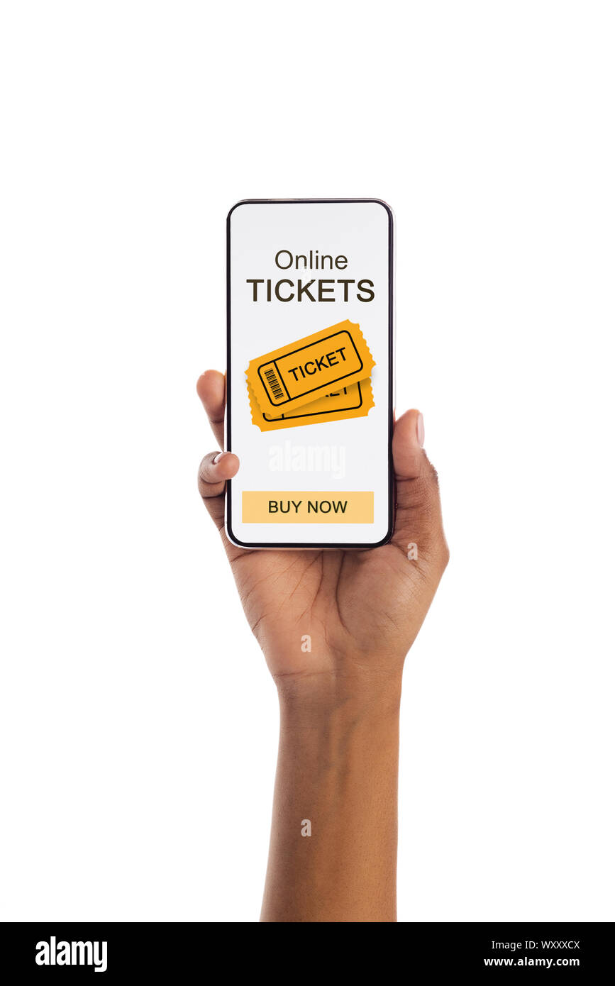 Event Tickets App On Smartphone Screen In Black Female Hand Stock Photo ...