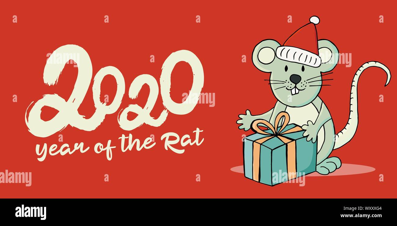 Banner Year of the Rat. 2020 typographic inscription on a red ...