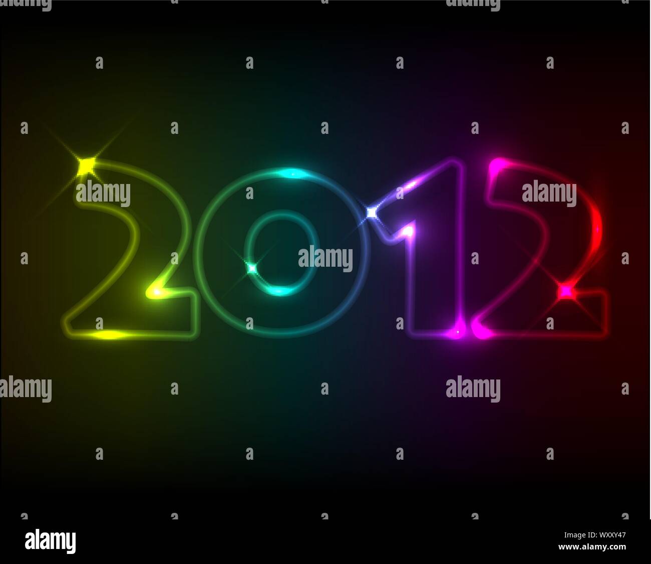 Vector New Year card 2012 - rainbow neon numbers Stock Vector Image ...