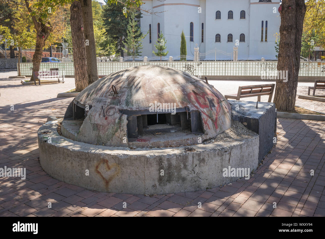 Typical albanian bunker in Korca Stock Photo - Alamy