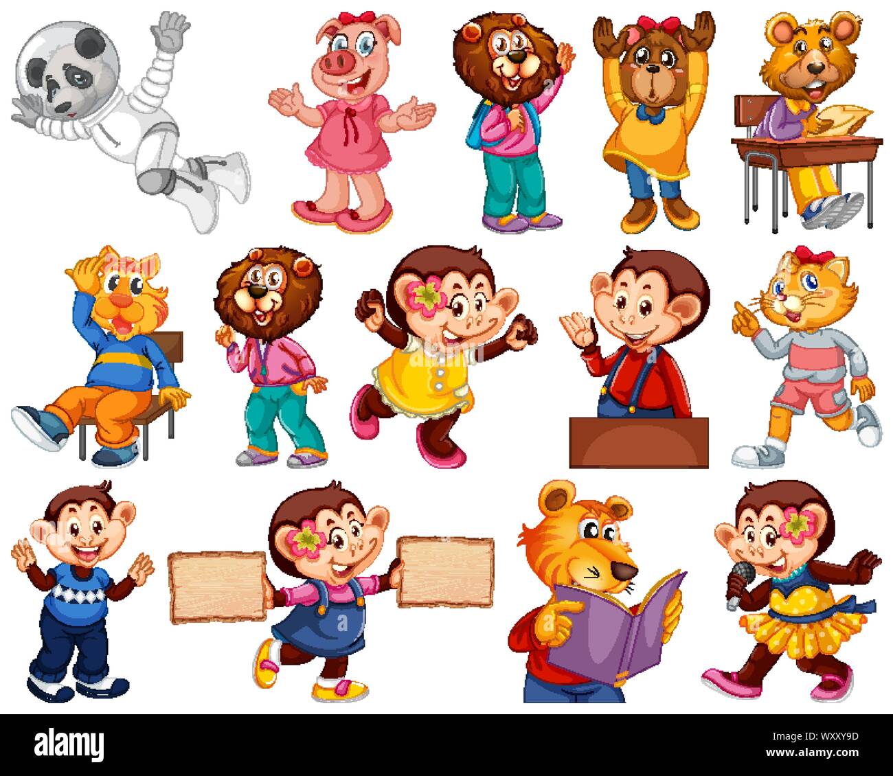 Animals acting in human-like actions and poses illustration Stock ...