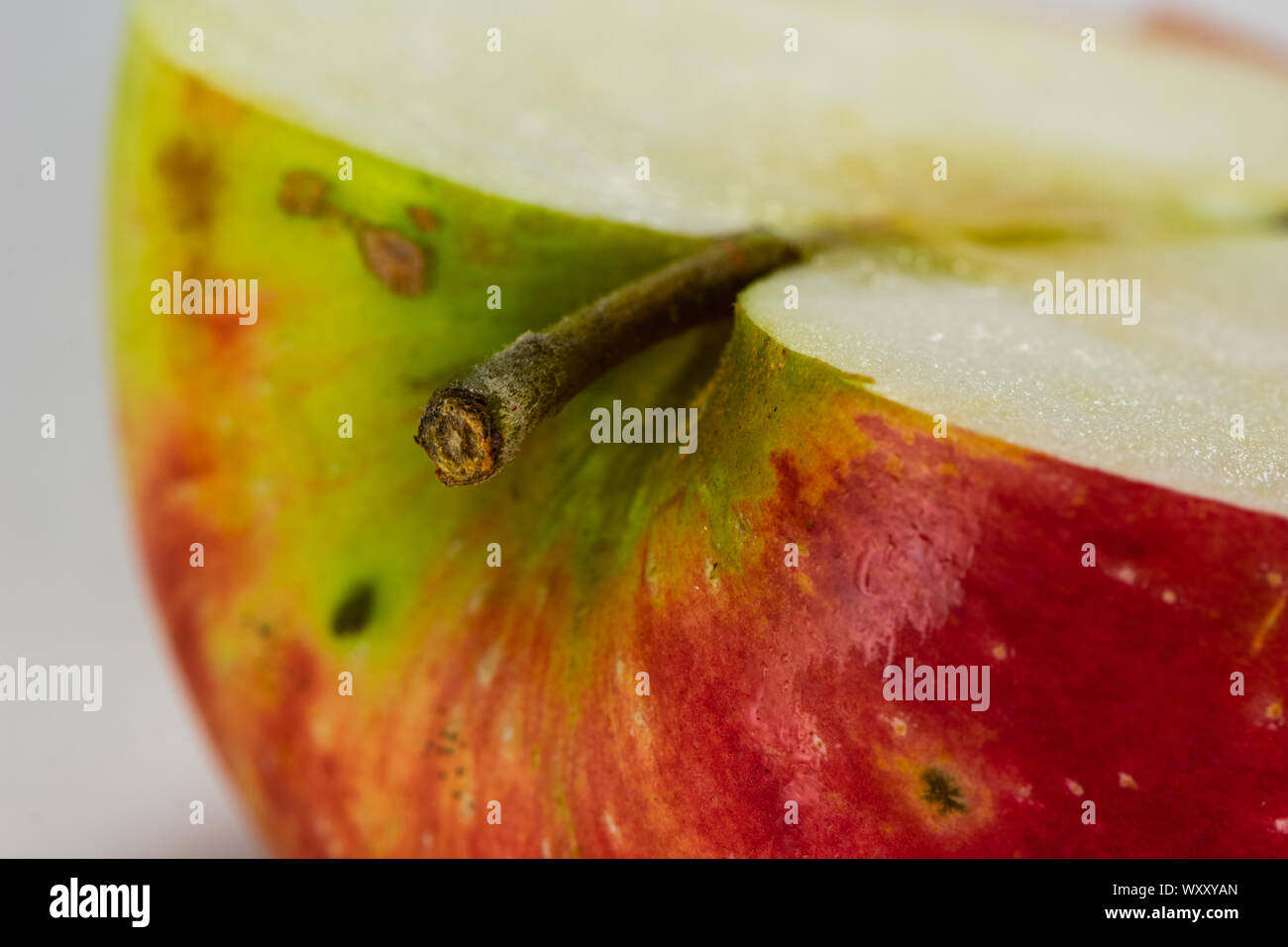 Bright vibrant fresh apple sliced in half. Photography taken on white ...