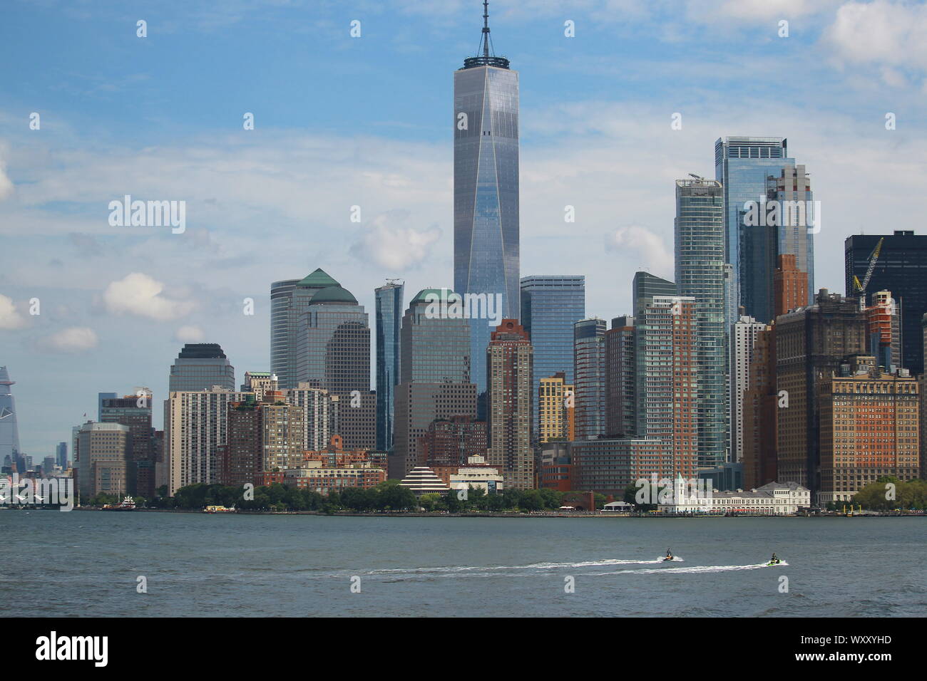 A view of lower Manhattan and One World Trade Center on board the ...