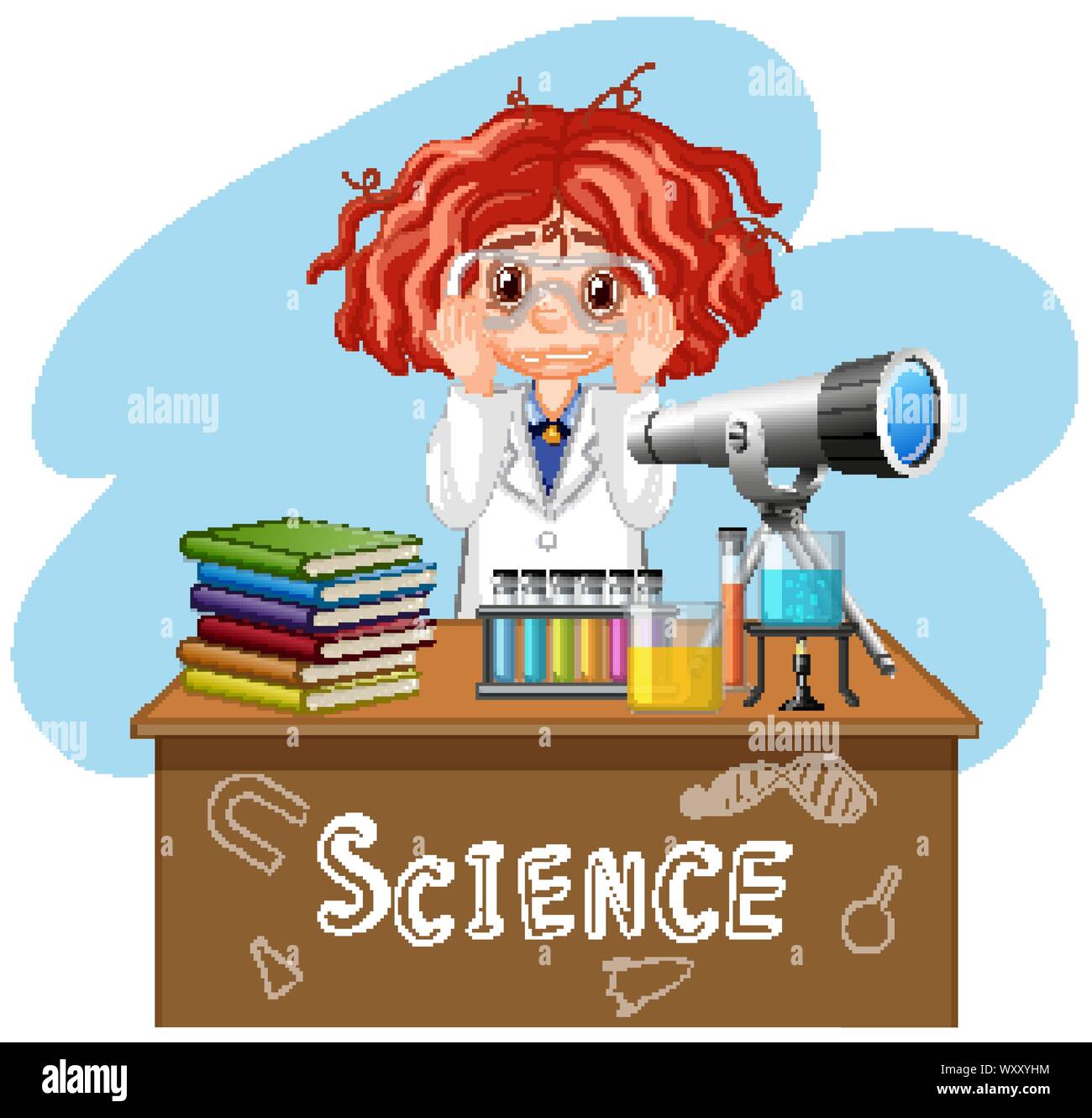 Sad girl working in science lab illustration Stock Vector Image & Art ...