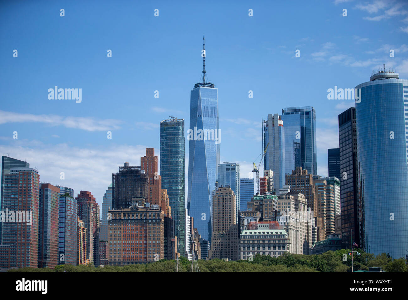 A view of lower Manhattan and One World Trade Center on board the ...