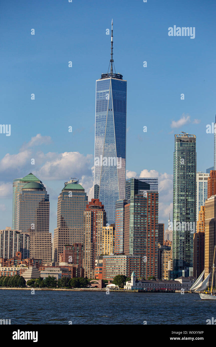 A view of lower Manhattan and One World Trade Center on board the ...