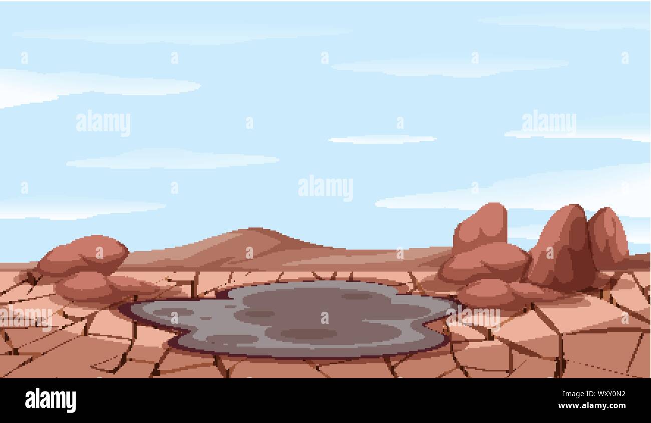 Background scene with drought and mud pond illustration Stock Vector ...