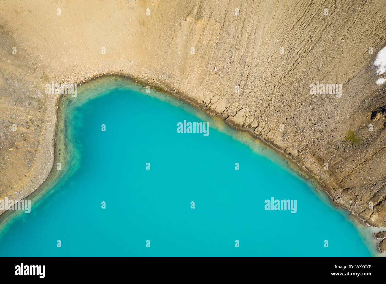Scenic top down view of small lake with turquoise water color Stock ...