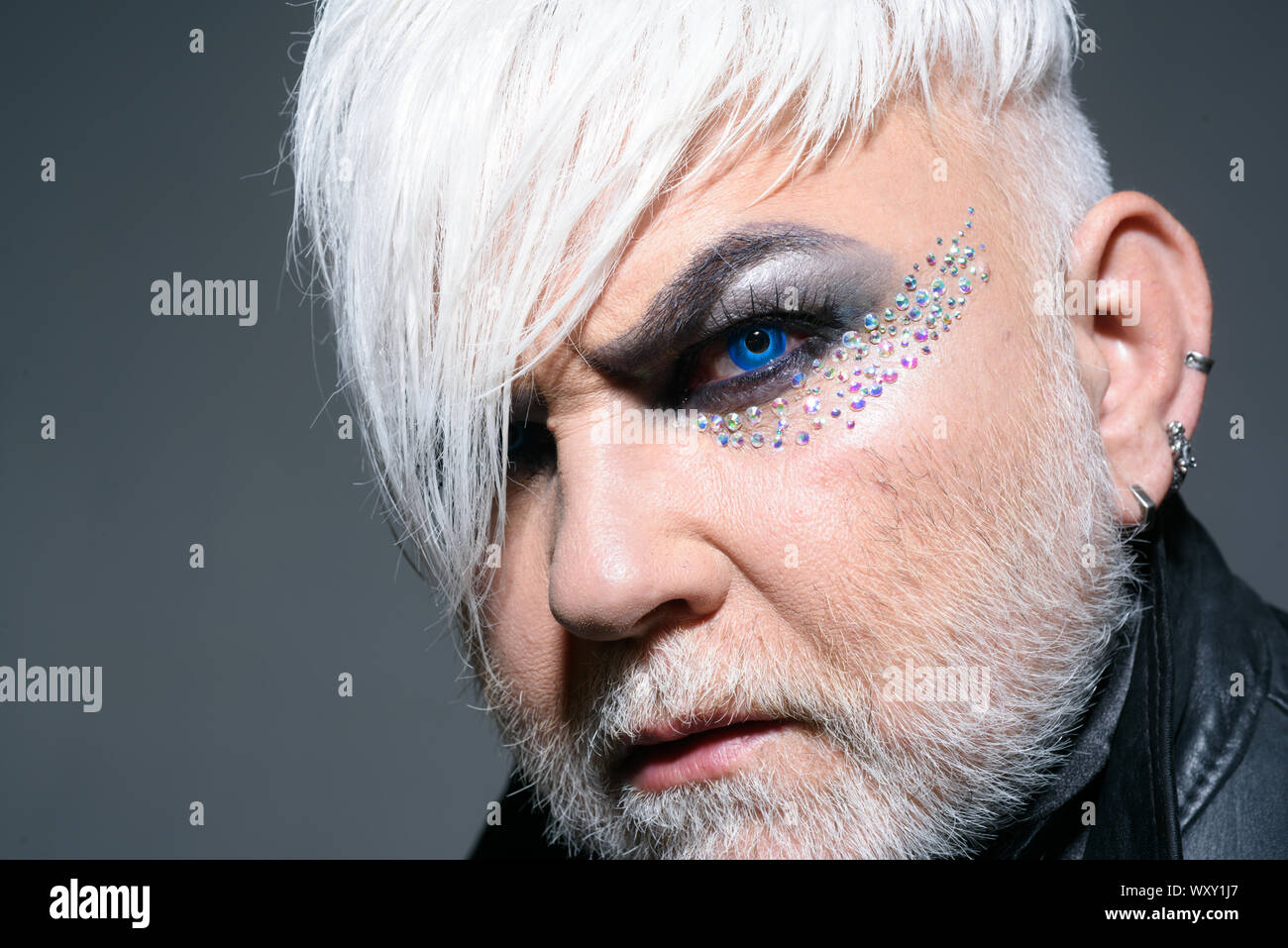 Support transgender rights. Bearded man with male makeup. Transgender ...