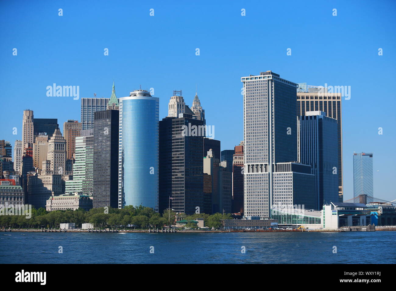 A view of lower Manhattan on board the Staten Island Ferry in New York ...