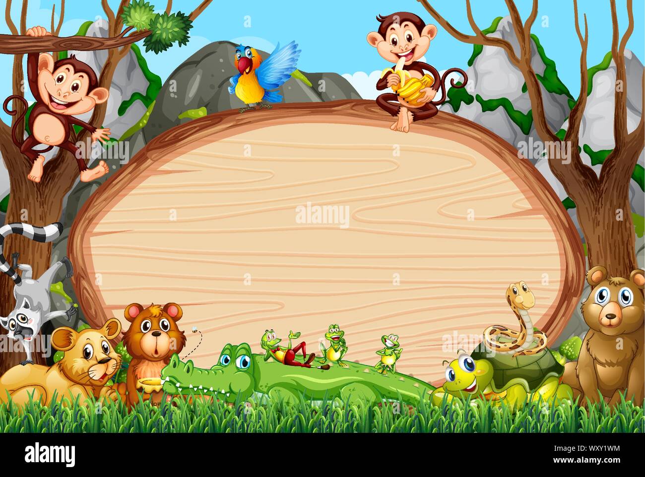 Border template design with cute animals illustration Stock Vector ...