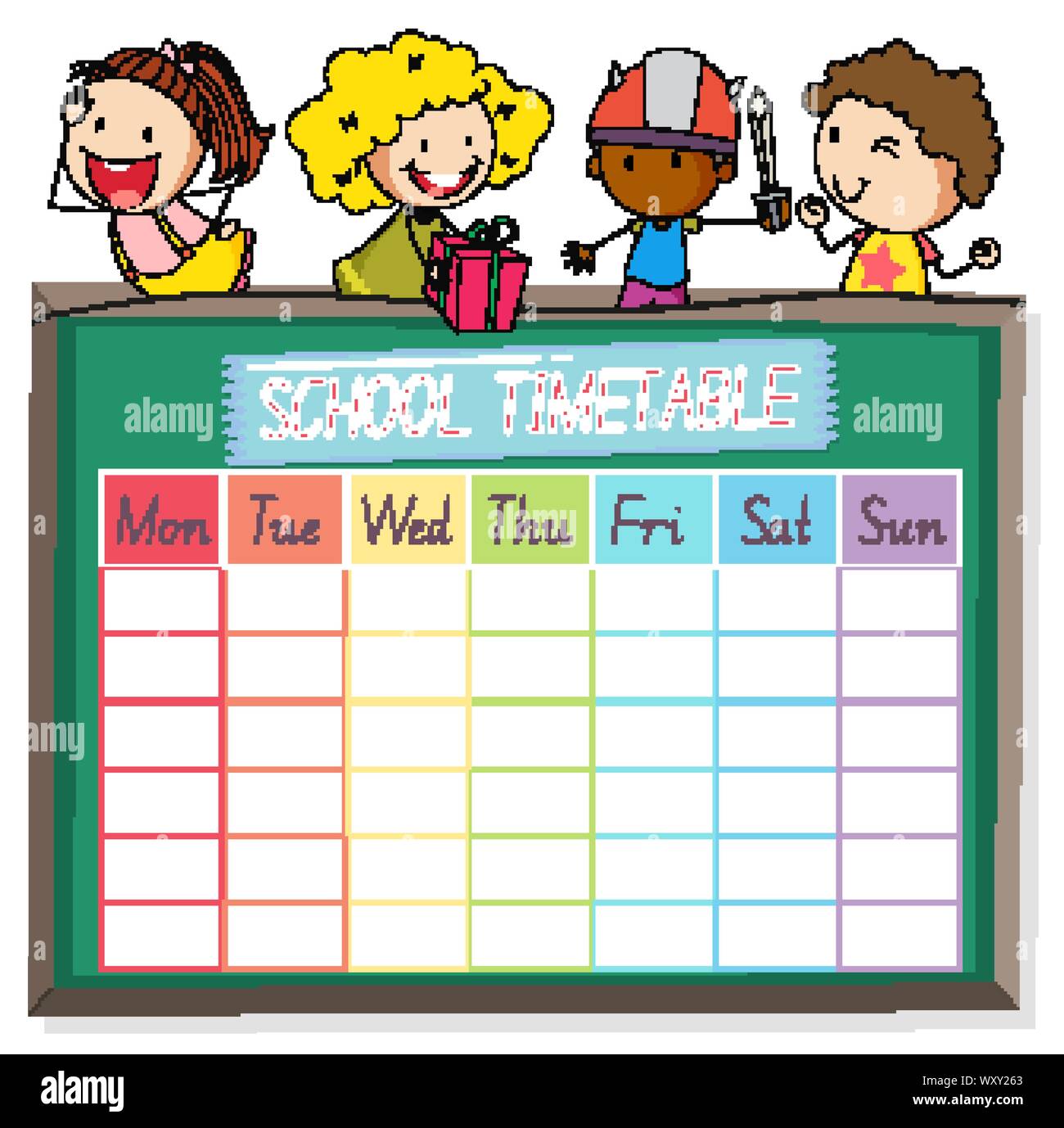 Timetable school planning with characters illustration Stock Vector ...