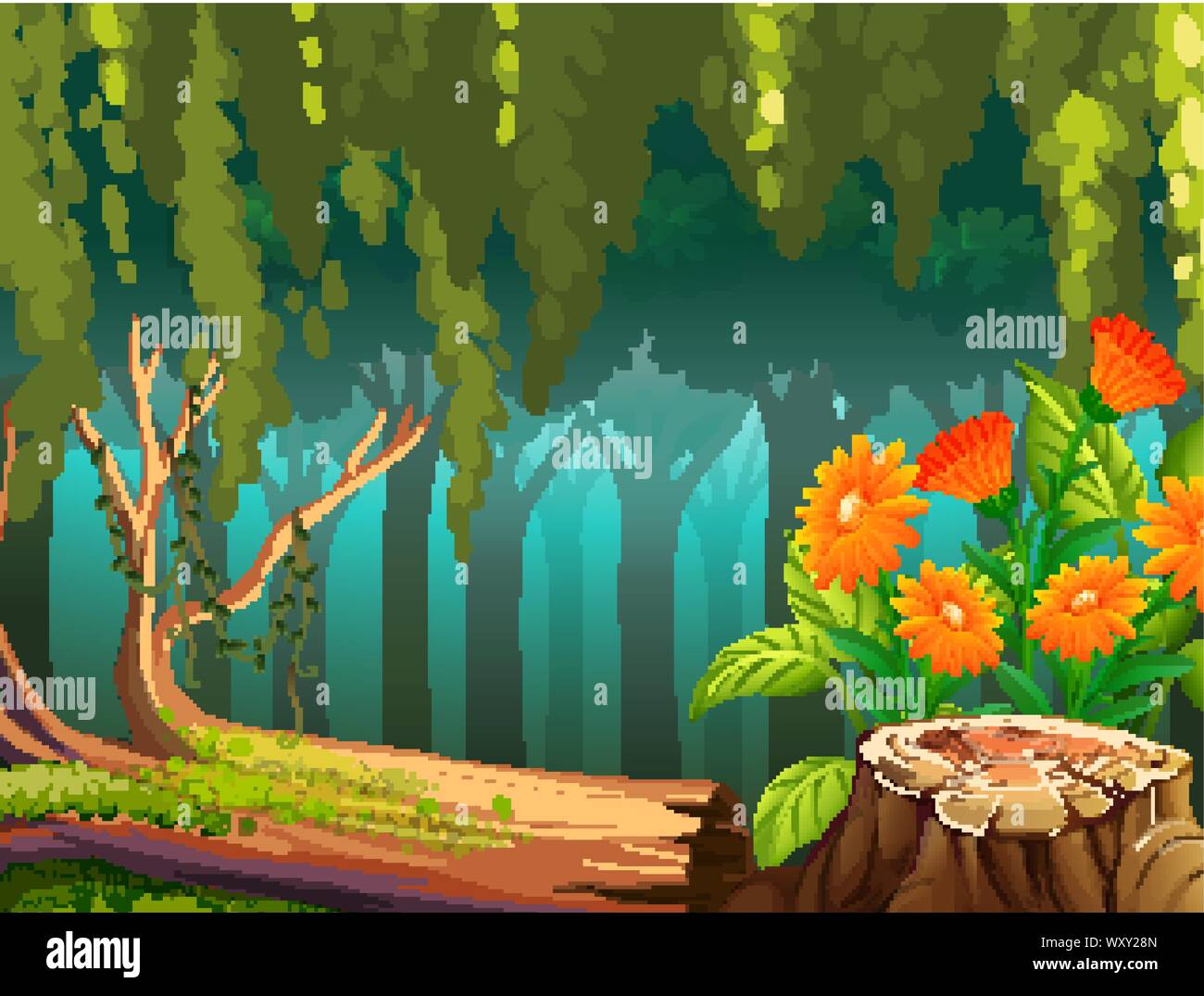 Nature scene with flowers in forest illustration Stock Vector Image ...