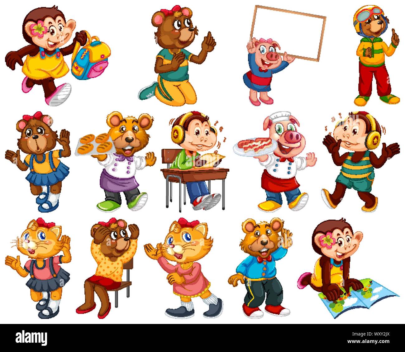 Animals in human like poses isolated illustration Stock Vector Image ...