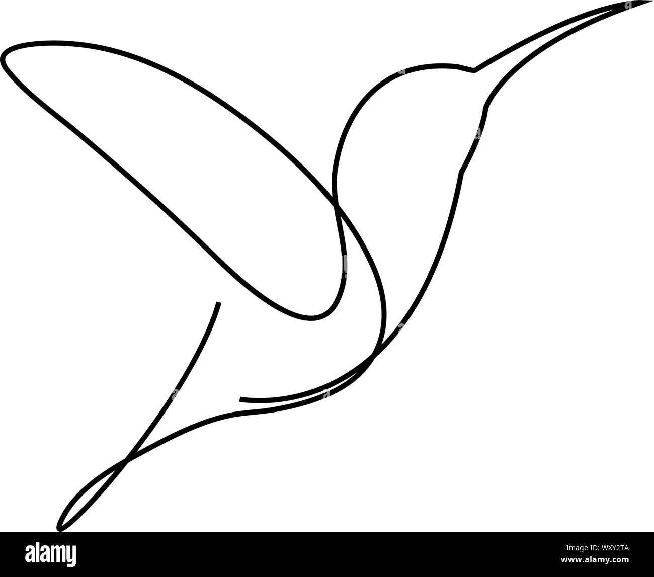 One line colibri flies design silhouette. Hand drawn minimalism style ...